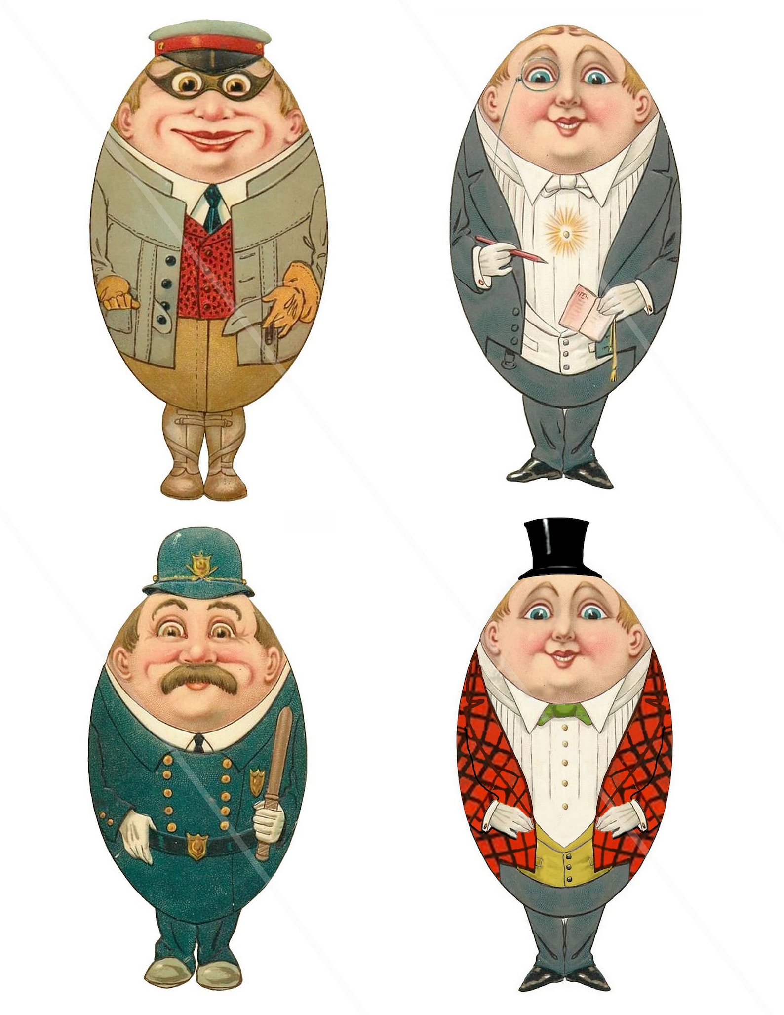 8 Vintage Eggs People Easter Cliparts, Retro Easter Eggs Digital ...