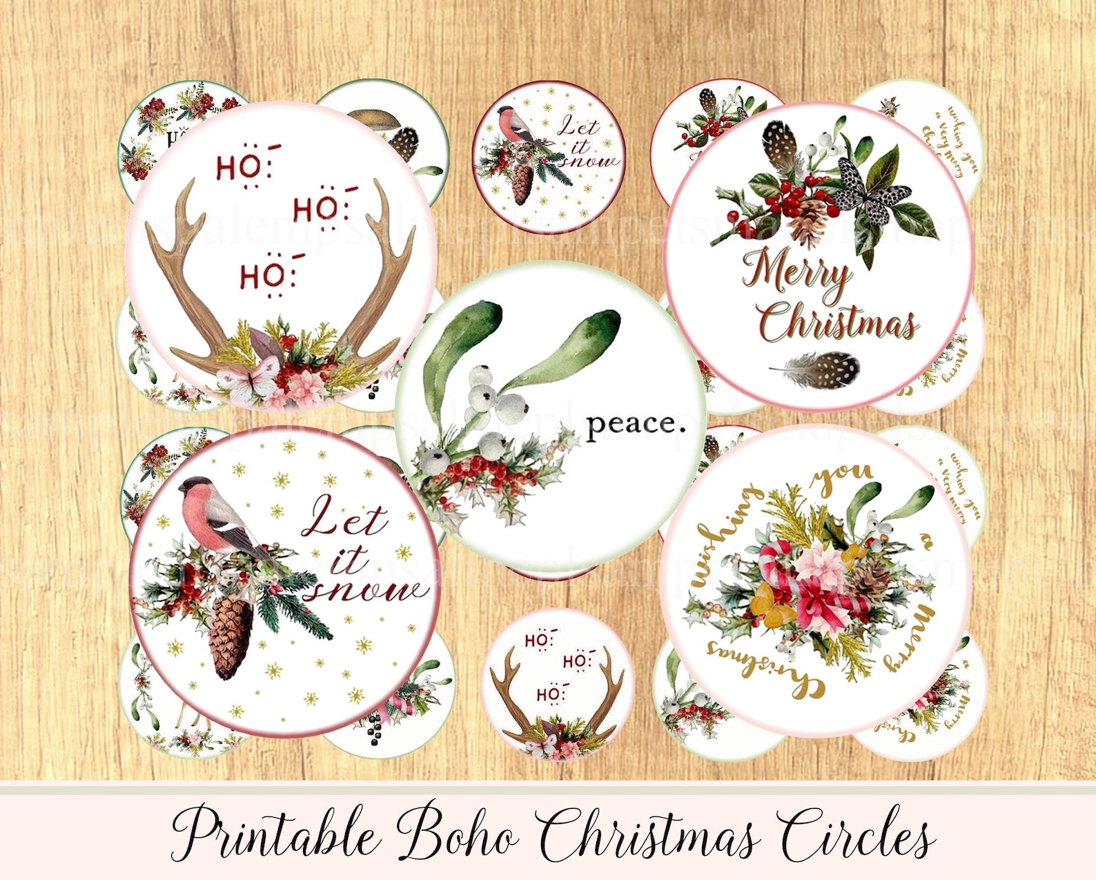Digital Collage Sheet Circles Christmas, Images for Pendants, Bottle ...