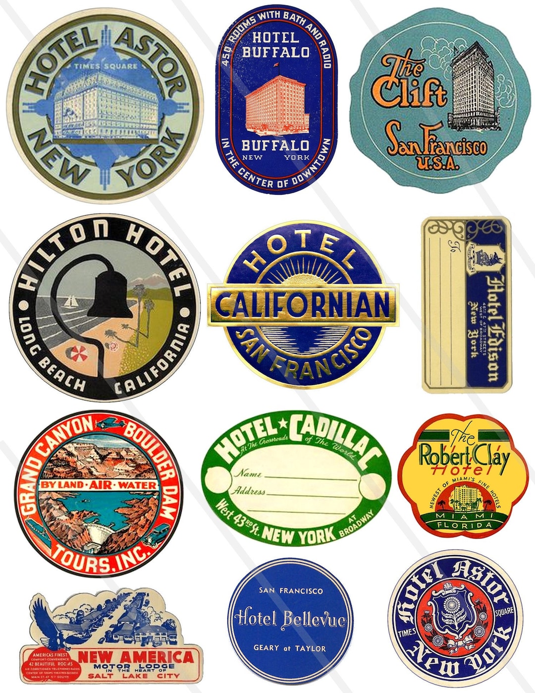 Digital Collage Sheet Travel Tags, Hotel Luggage Labels, Baggage Tags ...