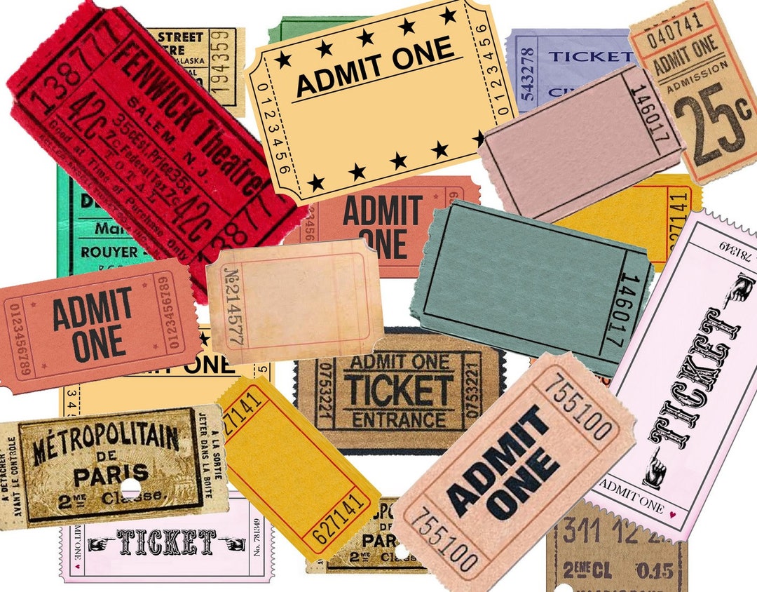 Tickets Clipart Pack VINTAGE TICKETS With Movie Tickets, Circus Tickets ...