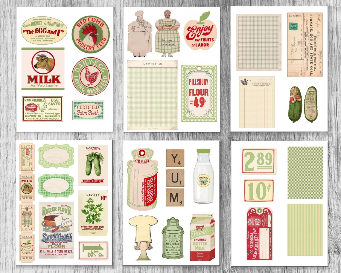 Farmhouse Clipart & Vintage Ephemera Country Printables, Junk Journal ...
