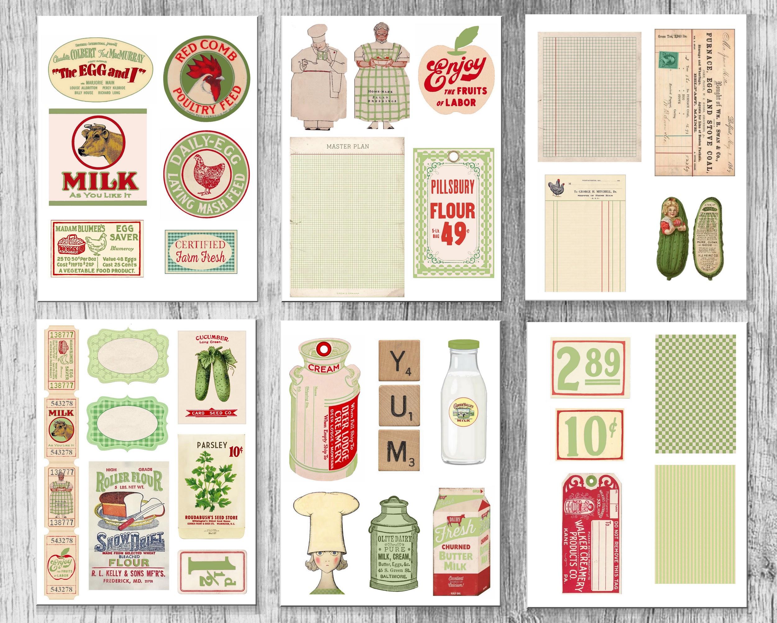 Farmhouse Clipart & Vintage Ephemera Country Printables, Junk Journal ...
