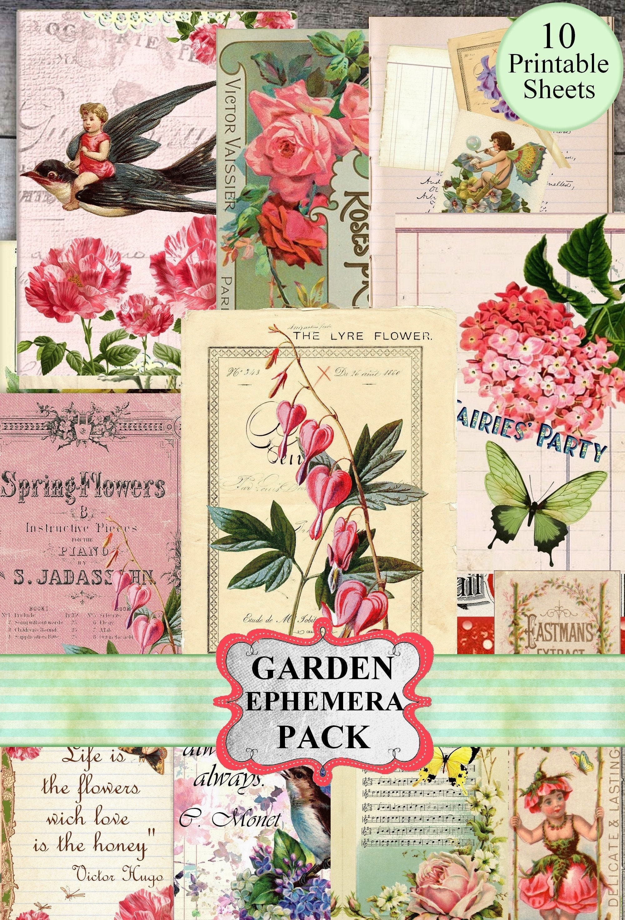 Flowers Garden Ephemera Pack Junk Journal Ephemera Postcard - Etsy