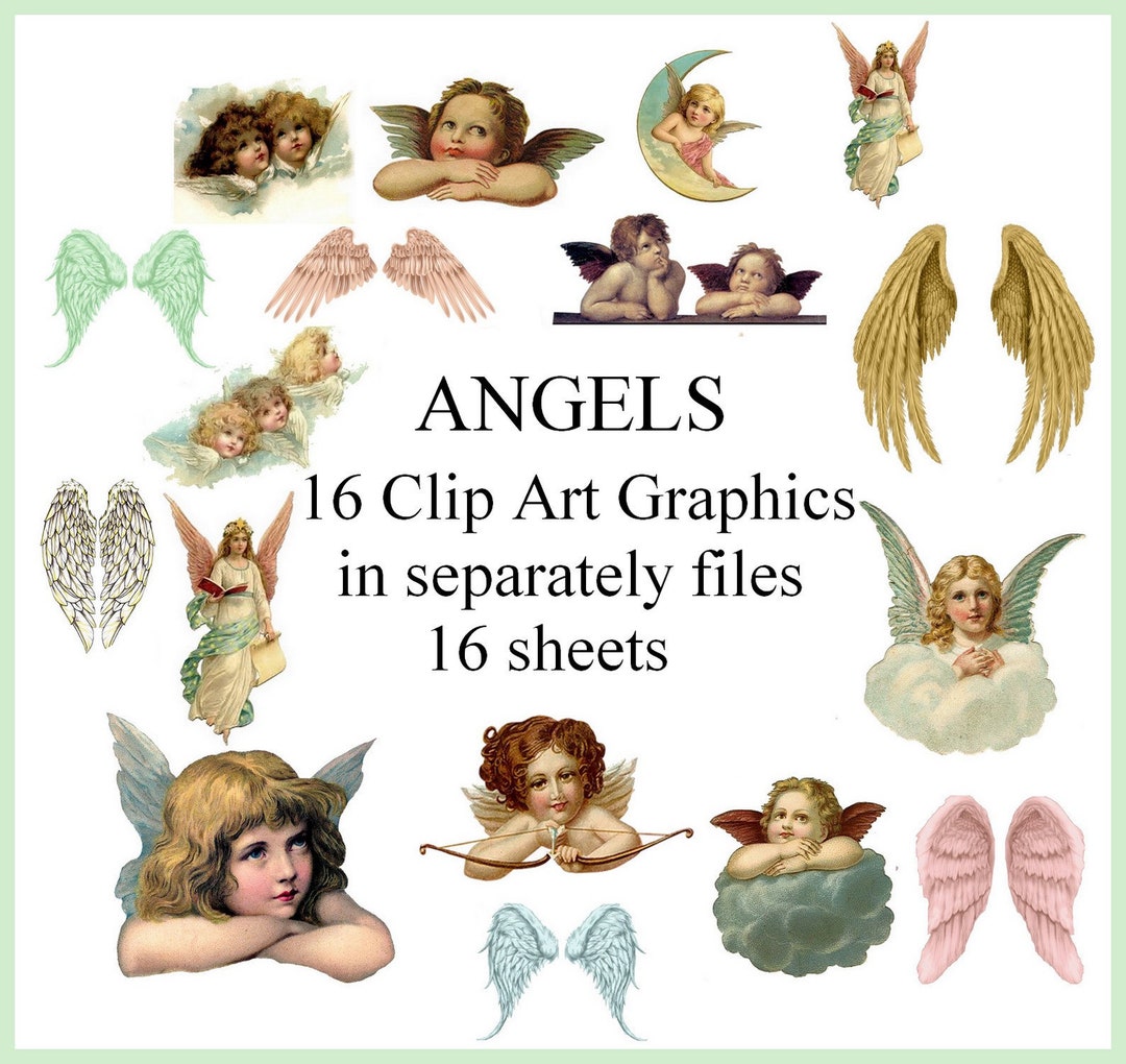 Vintage Angel Clipart Digital Collage Sheet Angel Wings Scrapbooking ...