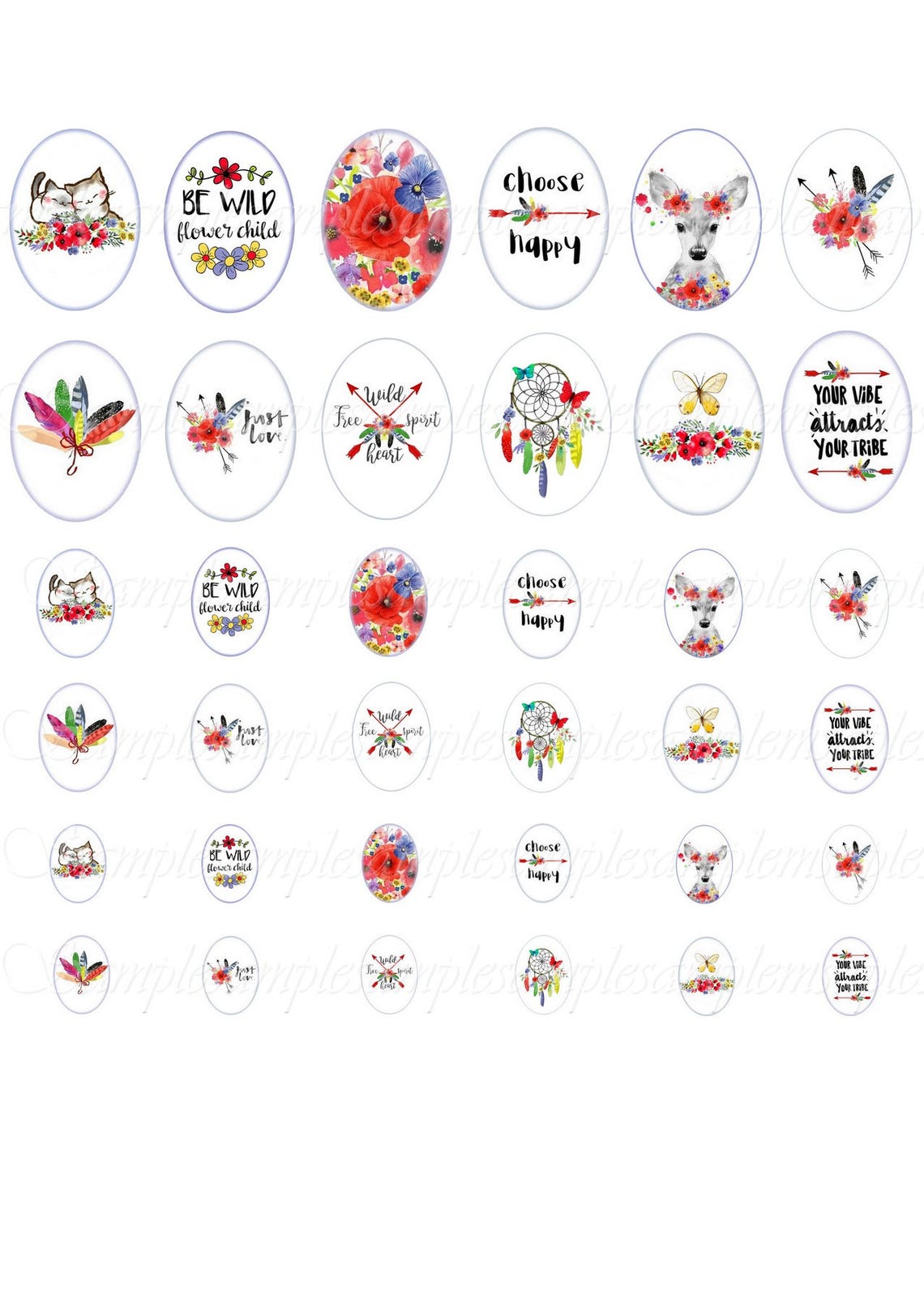 OVAL Collage Sheet Boho 30x40 Mm 25x18 Mm 13x18 Mm Printable Digital ...