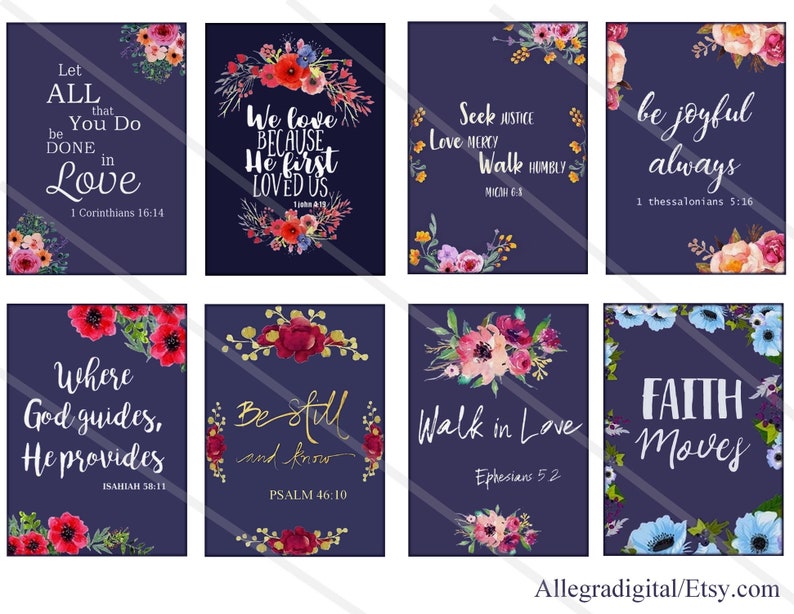 Bible Verses Tags Collage Sheet Printable Scripture Greeting | Etsy