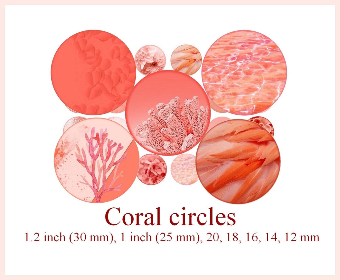 Digital Collage Sheet Circles Coral Pantone - 1 Inch Circle Images ...