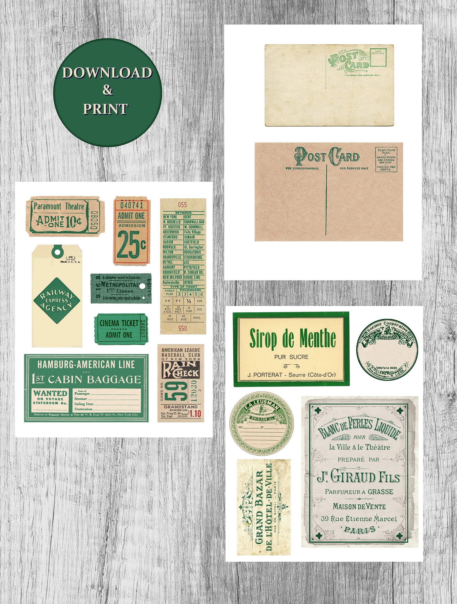 Green Ephemera Pack Instant Download Printable Digital - Etsy