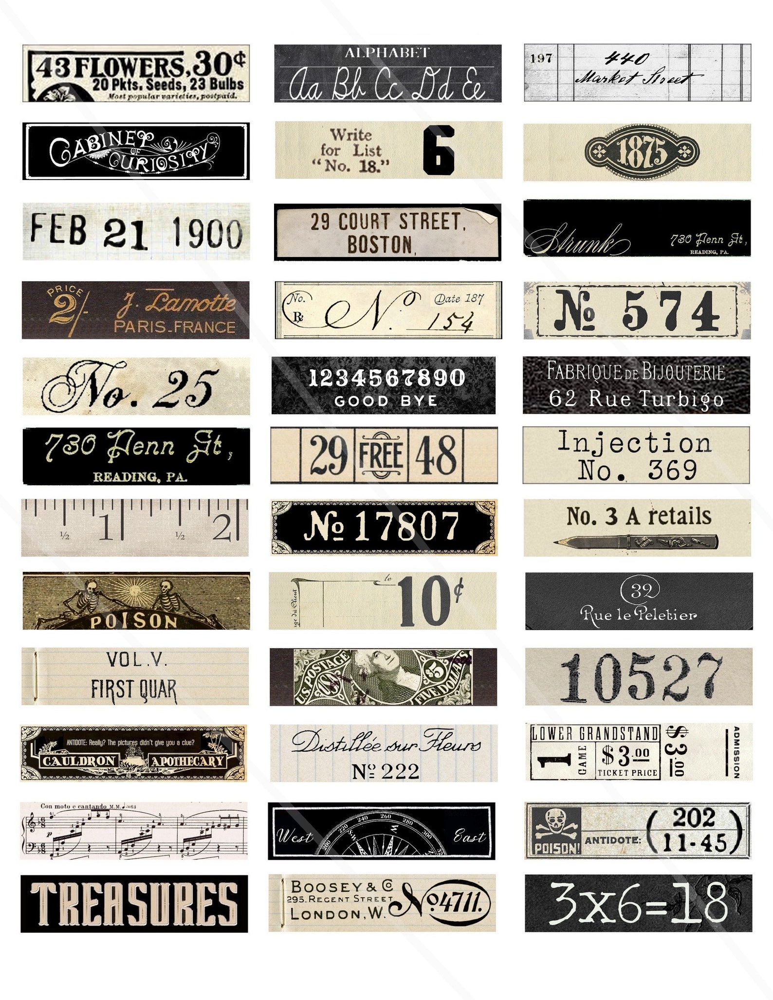 Vintage Number Labels Printable Junk Journal Tags Random - Etsy