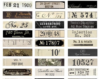 Vintage Number Labels Printable, Junk Journal, Tags, Random Numbers ...