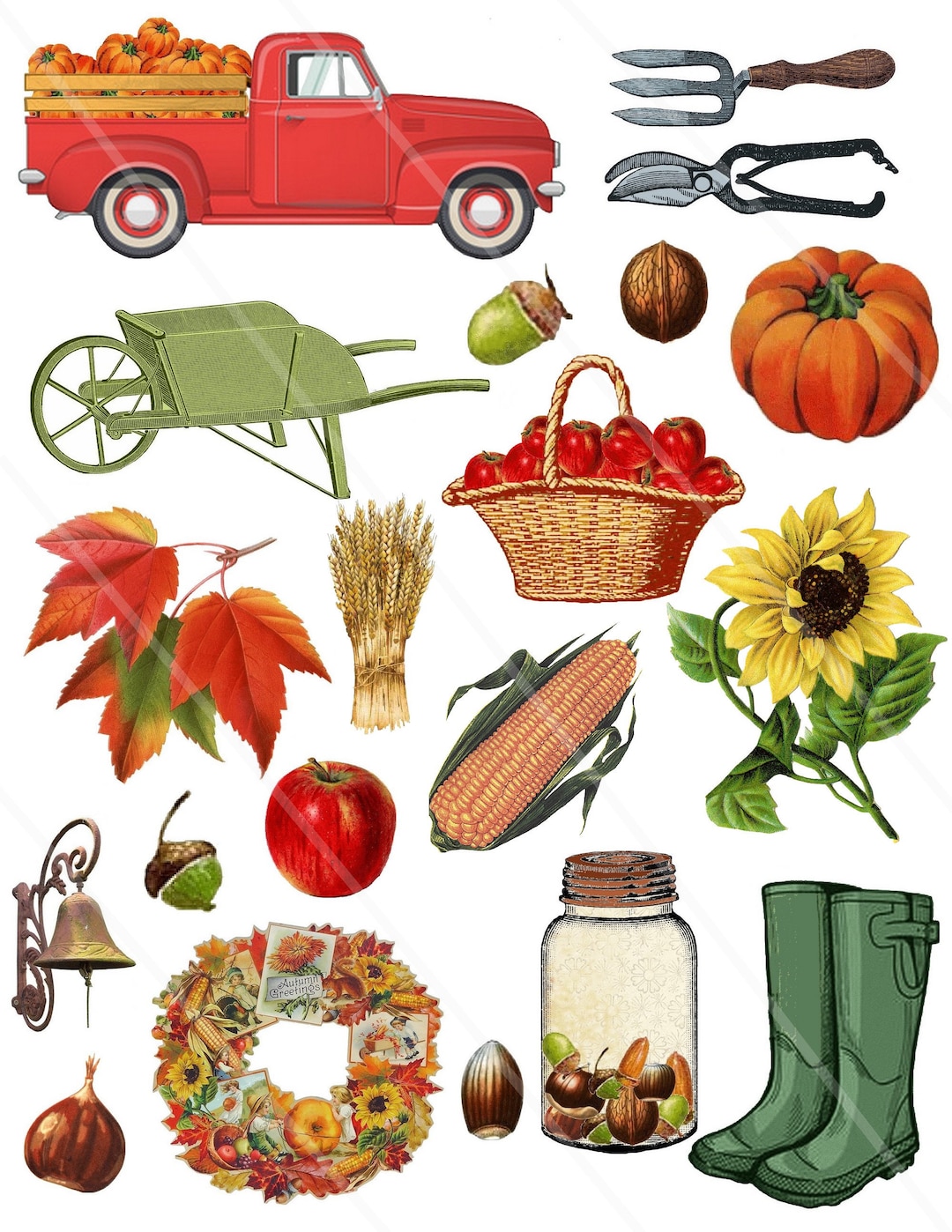 Harvest Fall Clip Art Digital Collage Sheet PNG Images JPEG Images ...