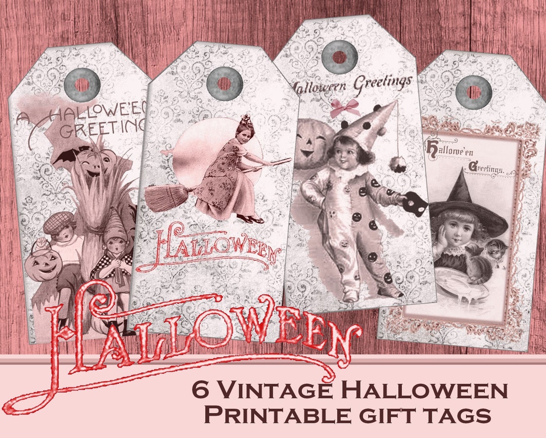 Pink Halloween Tags Printable Gift Tags Digital Vintage Halloween ...