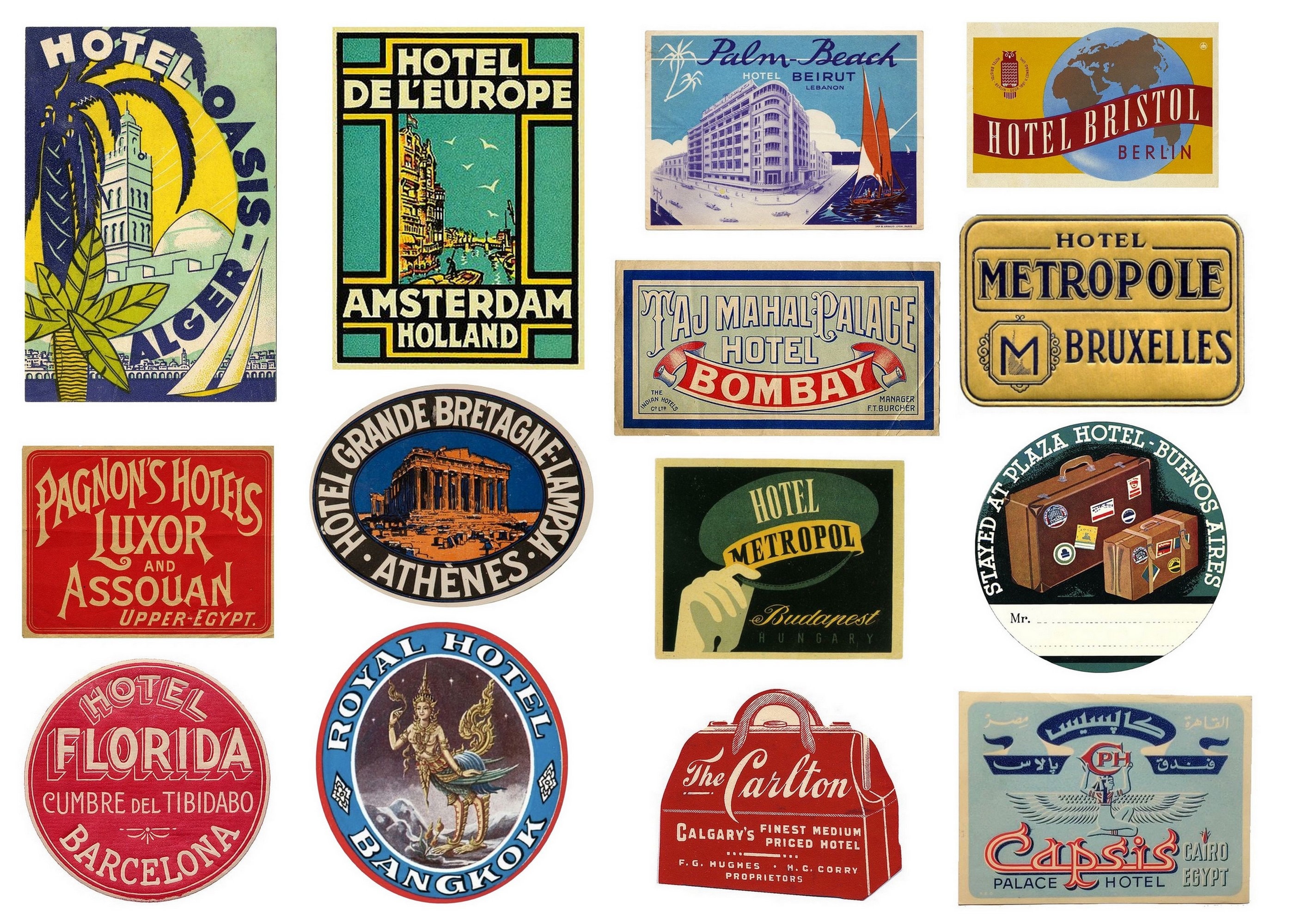 Printable Vintage Hotel Luggage Labels Digital Collage Sheet Travel ...