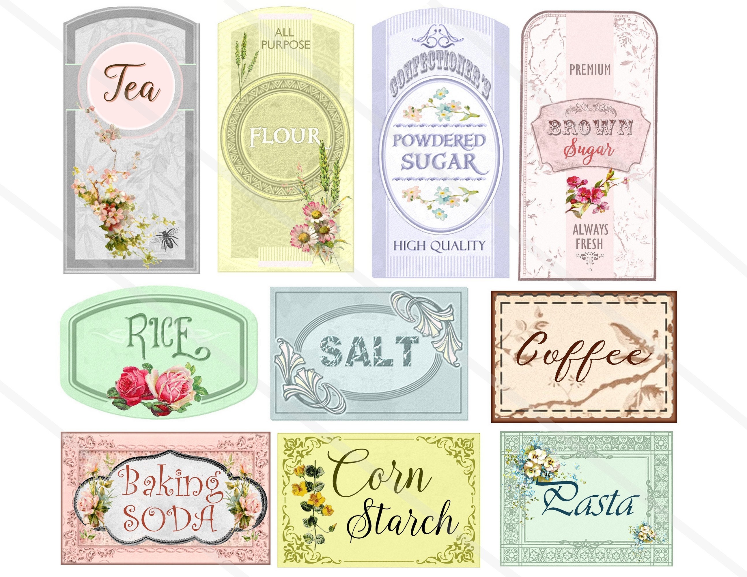 Vintage Pantry Labels Shabby Chic- Antique Decor, Farmhouse, Country ...