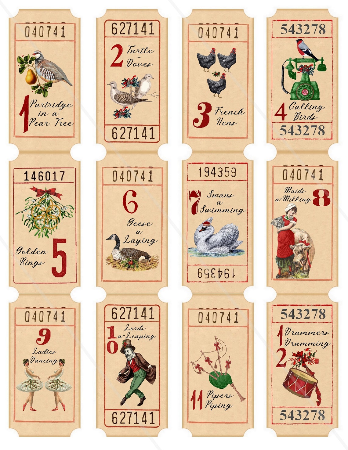 Twelve Days of Christmas Tickets Printable Christmas Admit One ...