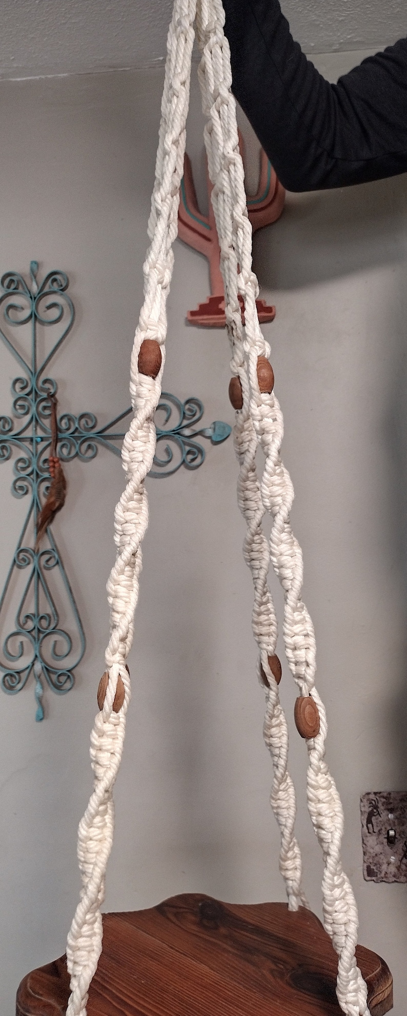 Vintage Macrame Double Hanging Wood Tables - Etsy