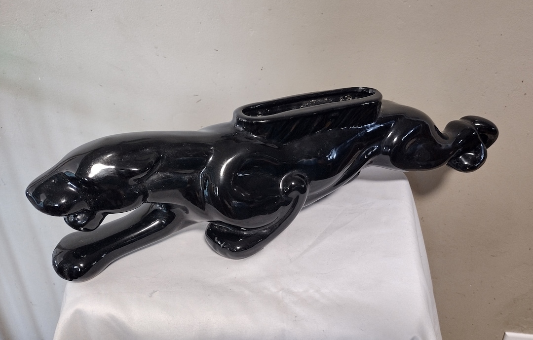 Mid Century Crouching Black Panther TV Lamp and Planter by Royal China ...