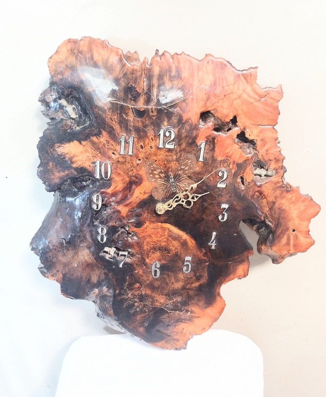 Mid Century Cypress Wood Slab Wall Clock - Etsy