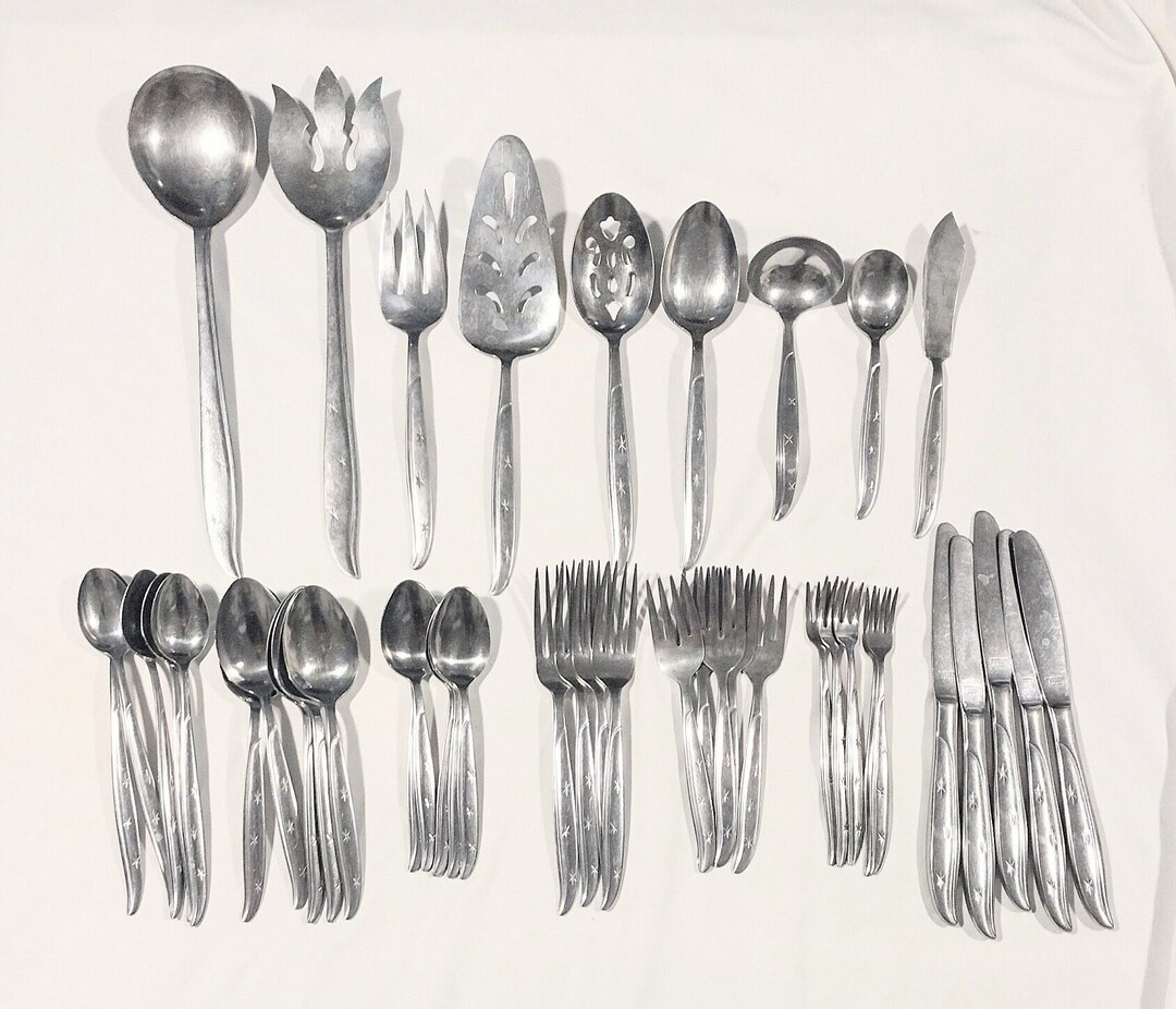 Mid Century Atomic Starburst Nasco Stainless Flatware Serving Set for 5 ...