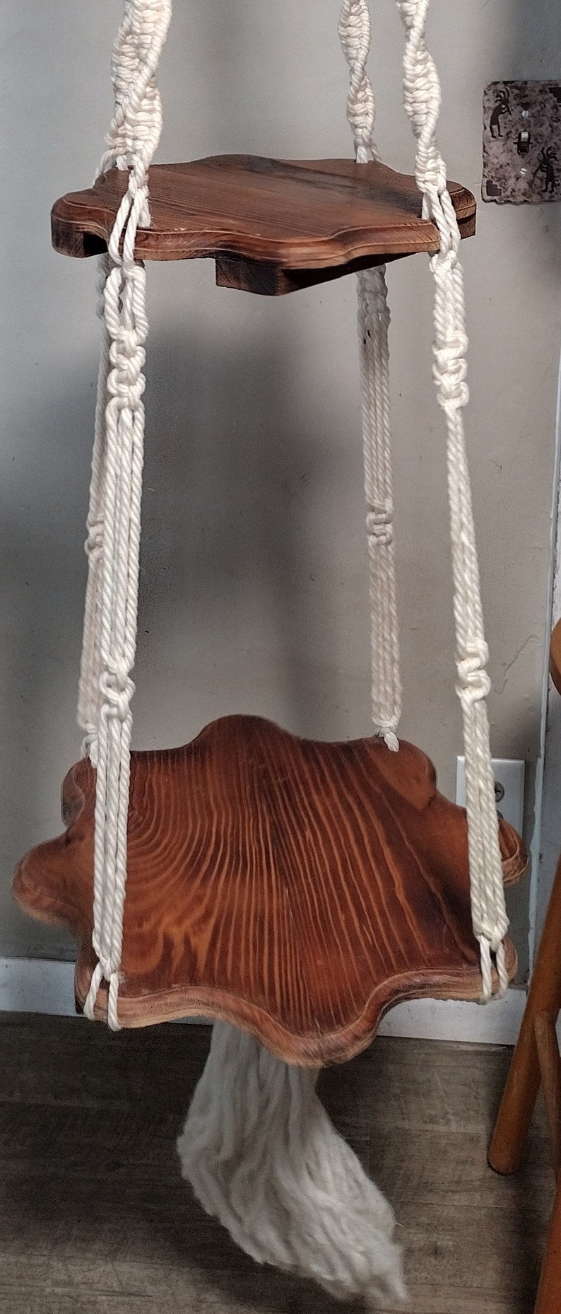 Vintage Macrame Double Hanging Wood Tables - Etsy