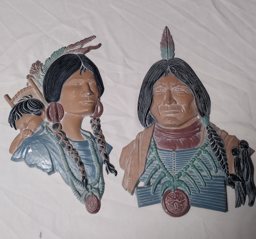 Vintage Sexton Native American Cast Metal Bust Wall Decor Plaques ...