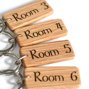 Engraved Oak Wood Hotel Room Keychains: Personalized Wooden Key Rings ...