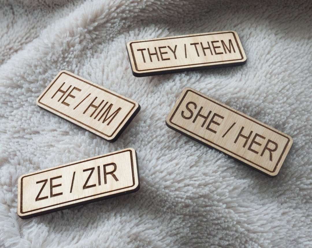 Pronoun Badges, Pronoun Pin Badges, Wooden Pronoun Badges, Gender Pin ...