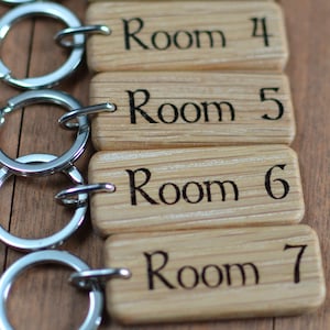 Engraved Oak Wood Hotel Room Keychains: Personalized Wooden Key Rings ...