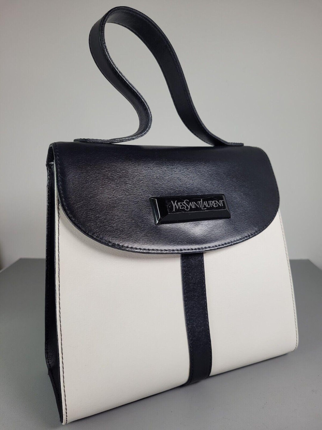 YSL Bag. Vintage Yves Saint Laurent Mondrian Black and White Colorblock ...