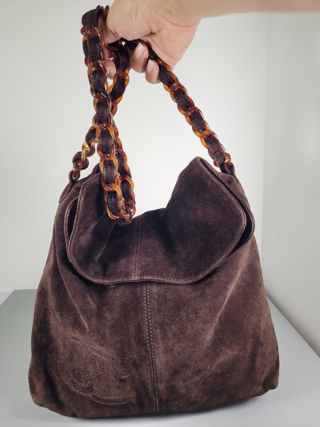 CHANEL Bag. Chanel Vintage Brown Leather Slouchy Bag With - Etsy