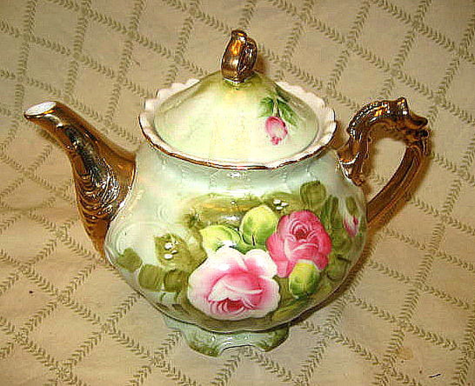 Beautiful Heritage Green China Tea Pot 4 Cups/Saucers and | Etsy