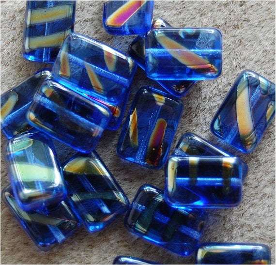 MINI LOZENGES Czech Lines 11mm x 8mm x 4mm Glass Blue | Etsy