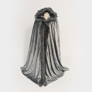 Silver Cloak With Large Hood, Gray Faux Fur Trim, and Metal Clasp ...