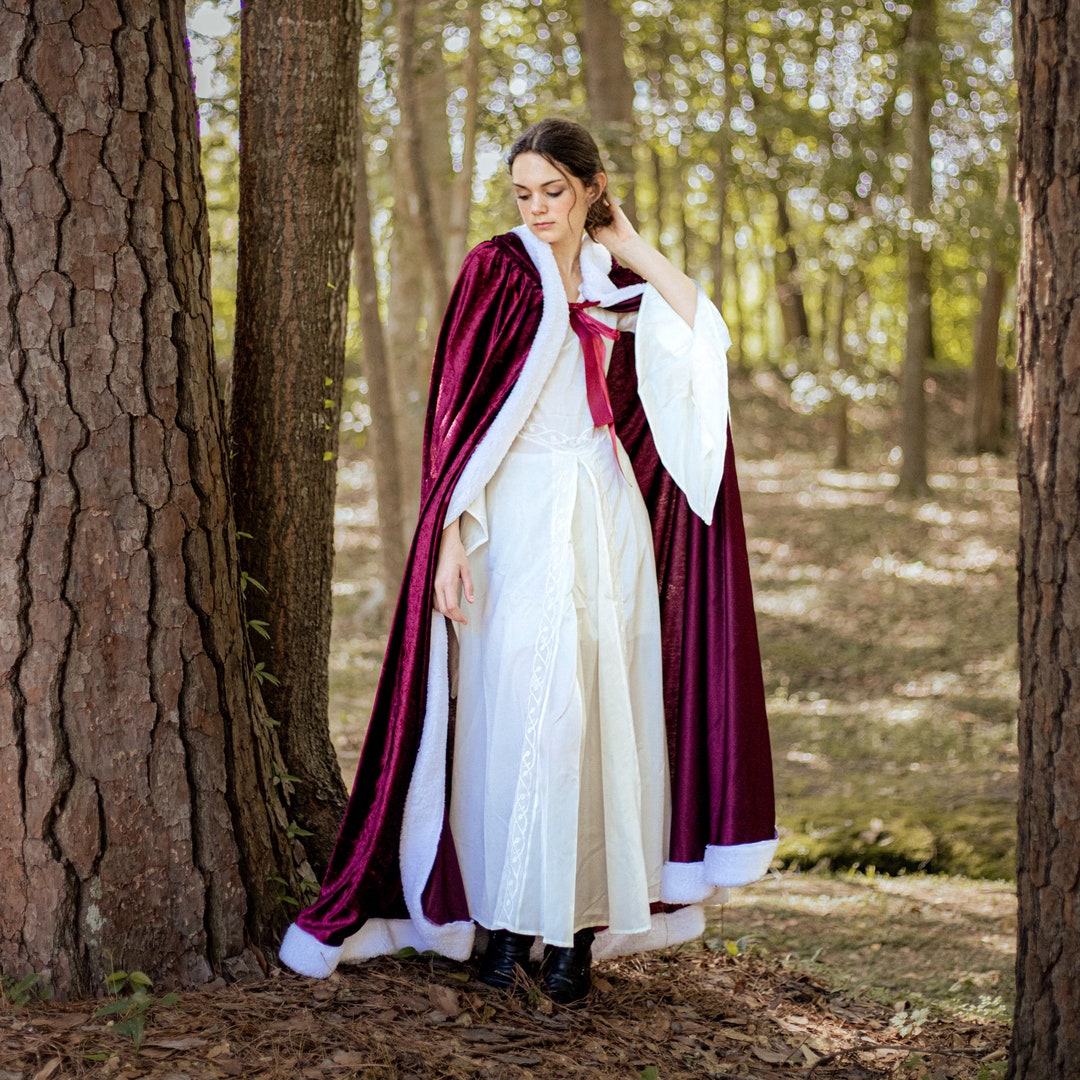 Adult Princess Bridal Hooded Cloak With White Sherpa Trim - Medieval ...
