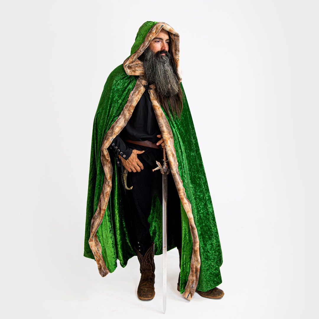 Faux Fox Fur Hooded Cloak Green Cloak With Brown/amber Fox - Etsy