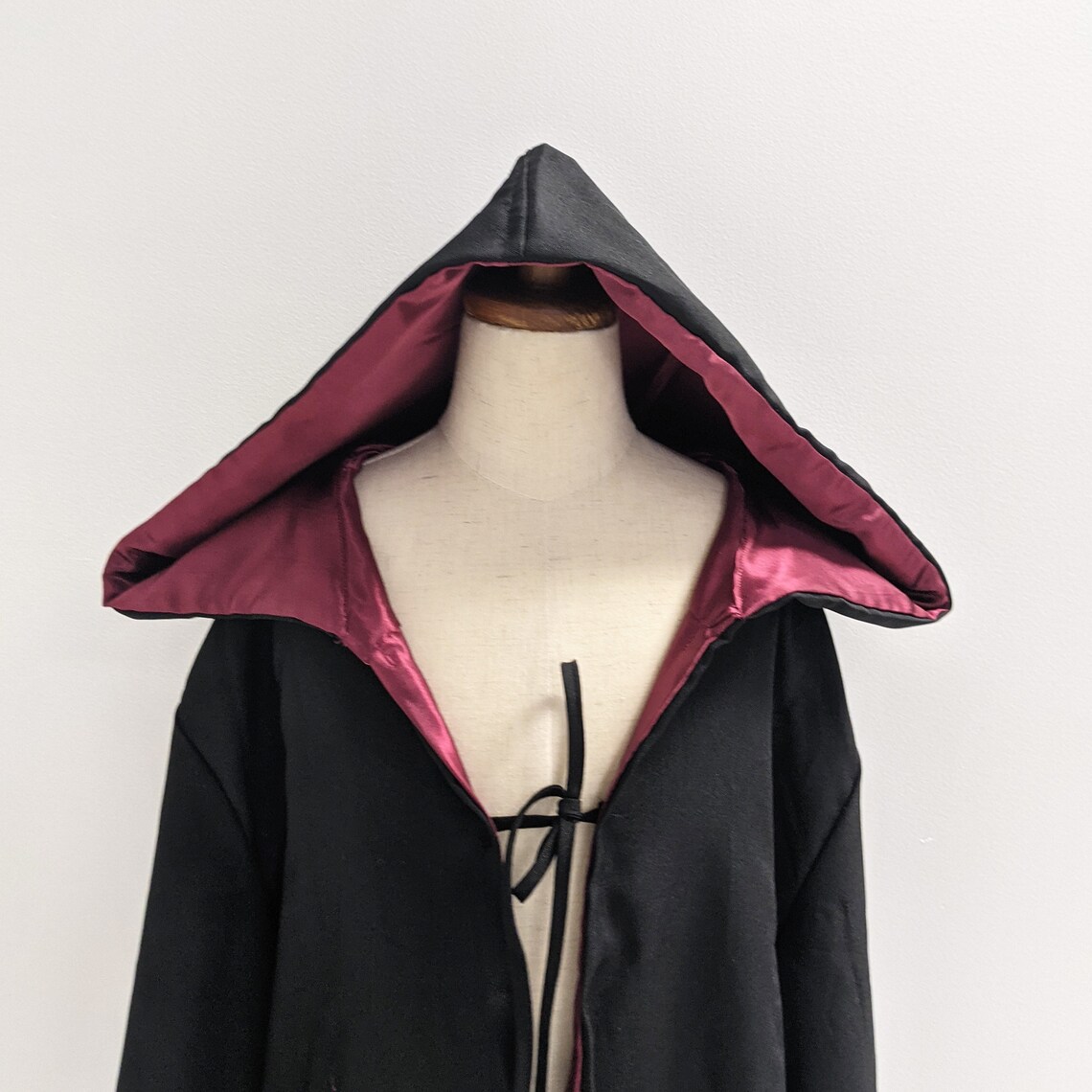 Black Wizard Robe with sleeves hood and satin inner trim | Etsy