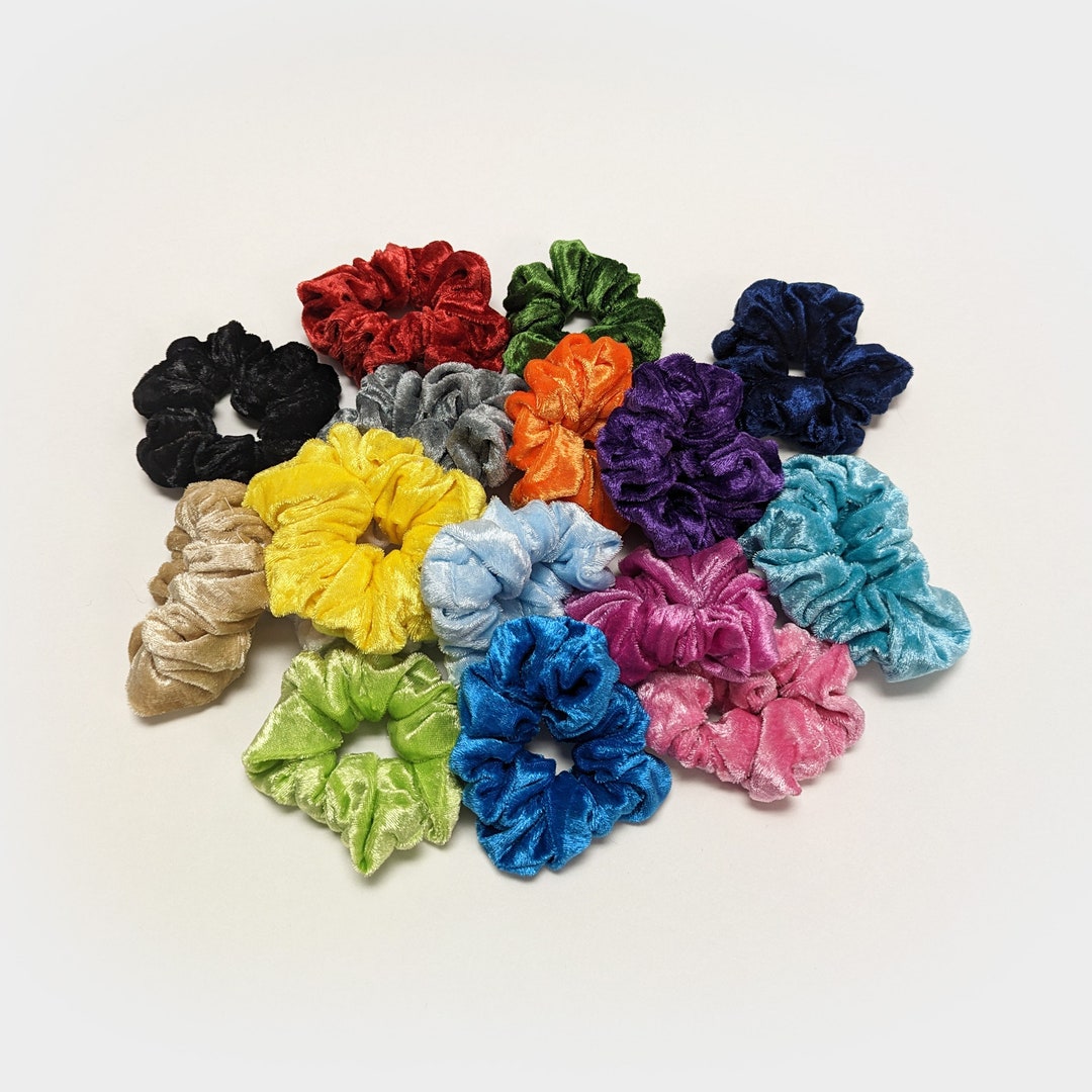 Crushed Velour Hair Scrunchies in Bulk | Bright Velvet Elastic Hair ...