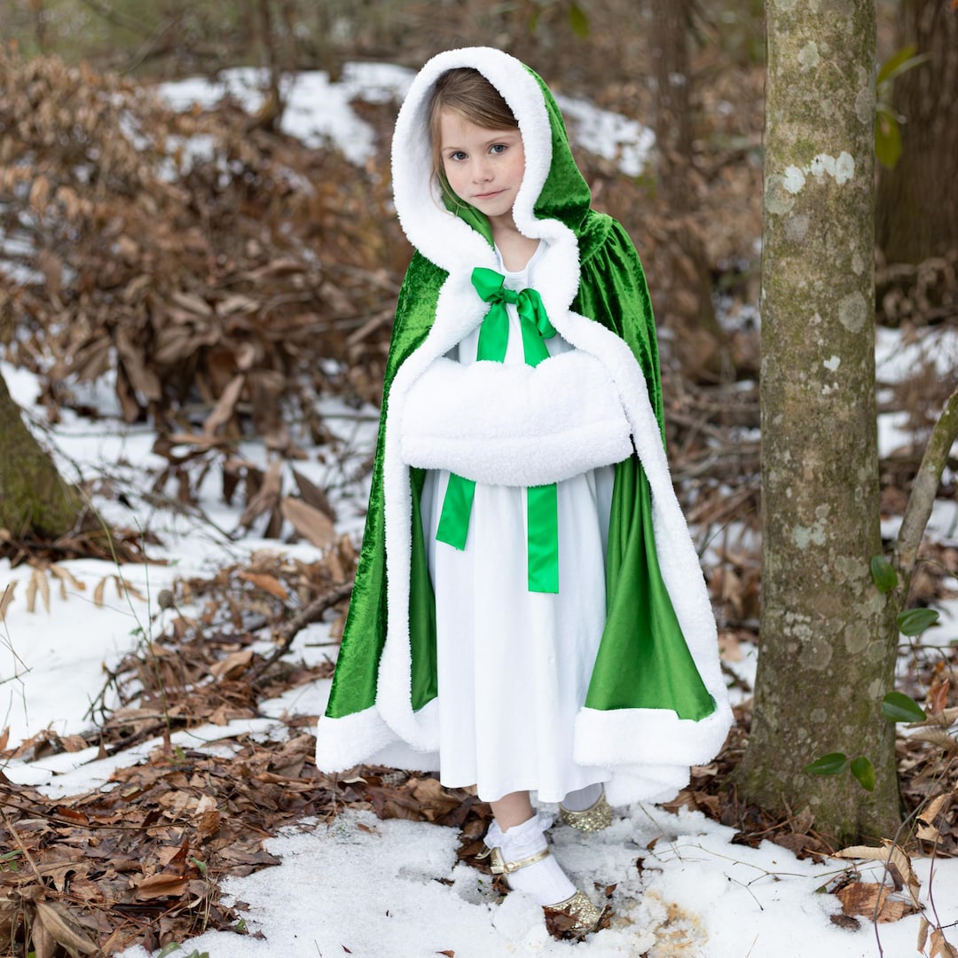 Princess Bridal Hooded Cloak With White Sherpa Trim - 30" Long Medieval ...