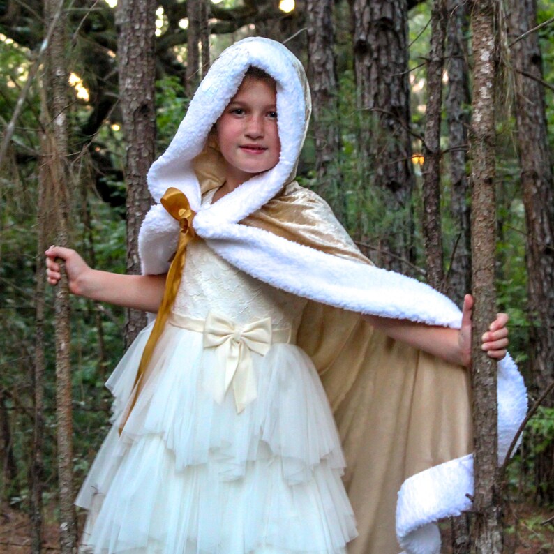 Princess Bridal Hooded Cloak With White Sherpa Trim - 30" Long Medieval ...
