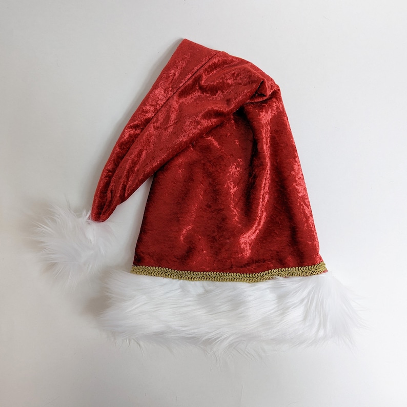 Long Luxury Santa Hat With White Shag Fur Trim | Red Crushed Velour Mrs ...