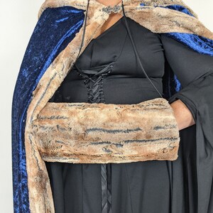 Faux Fox Fur Trimmed Hooded Cloak Navy Cloak With Brown/amber Fox Fur ...