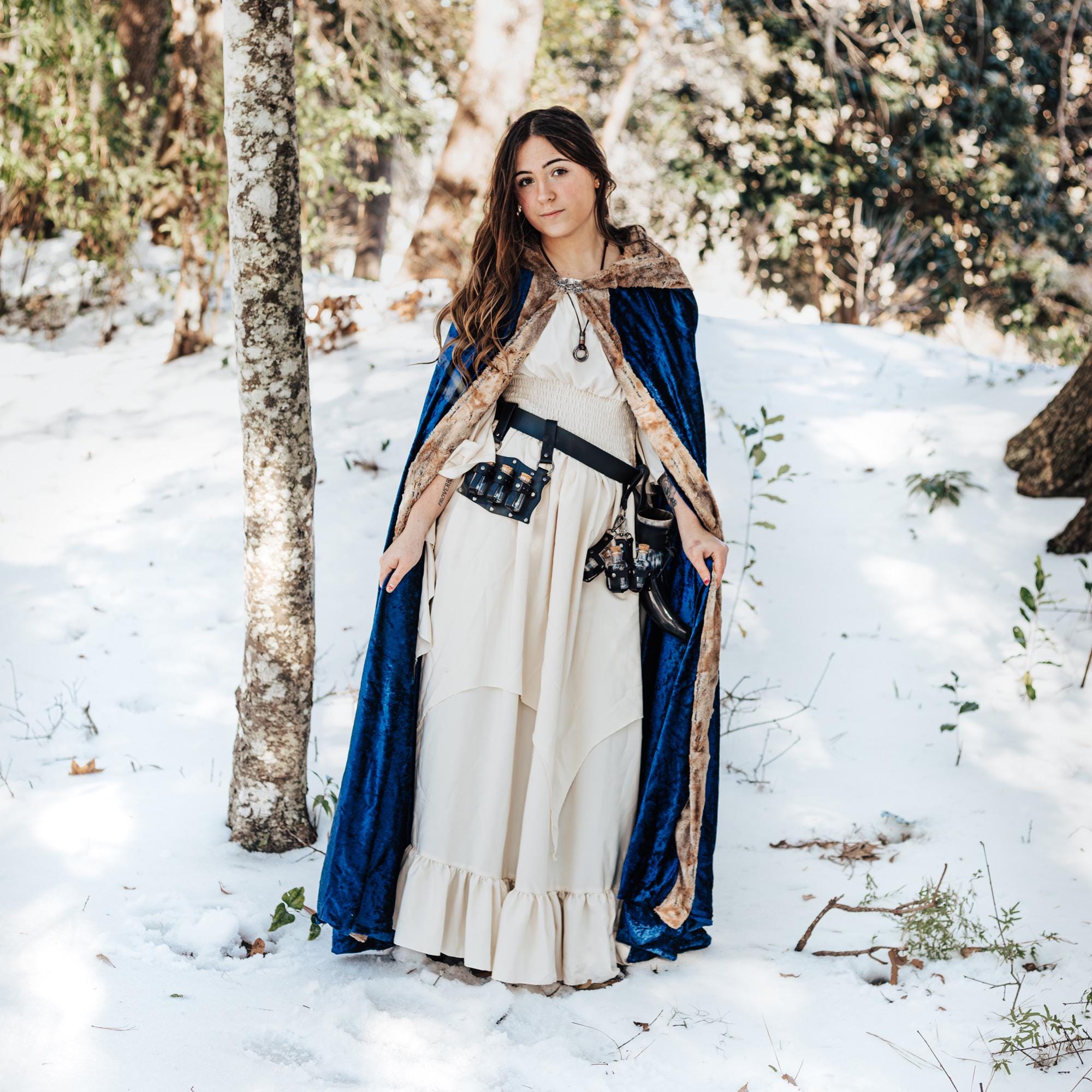 Faux Fox Fur Trimmed Hooded Cloak - Navy Cloak With Brown/amber Fox Fur ...