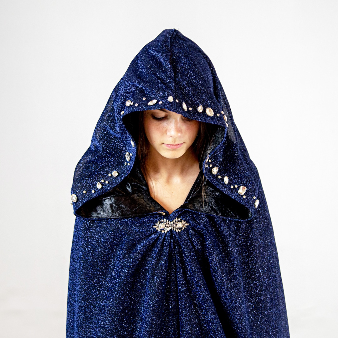 Deluxe Jeweled Cloak With Glitter Fabric and Large Hood Bedazzled Cape ...