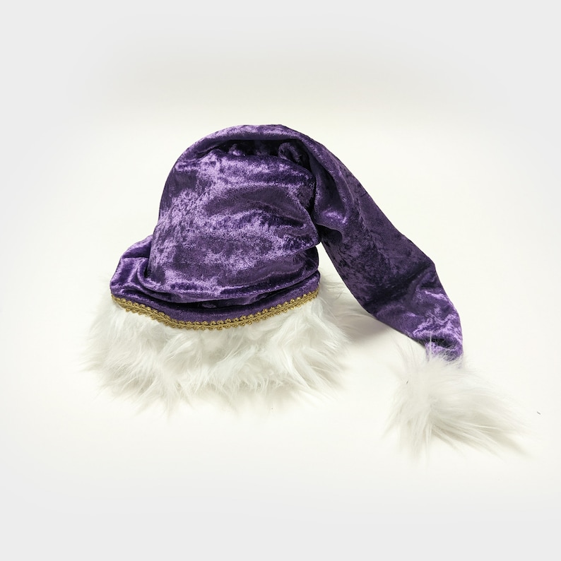Long Luxury Santa Hat With White Shag Fur Trim | Red Crushed Velour Mrs ...