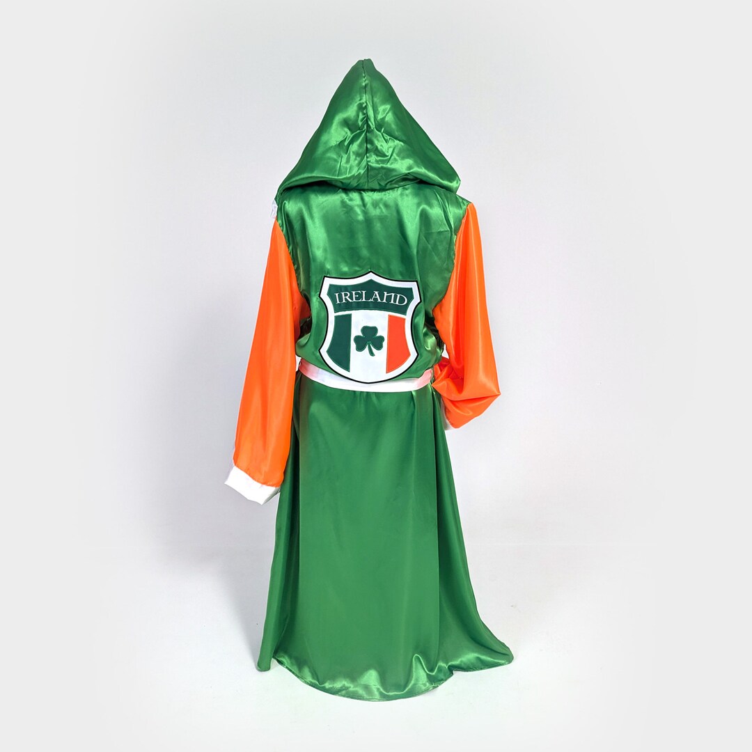 Irish Patriotic Satin Boxing Robe With Trim and Shield Logo | Custom ...