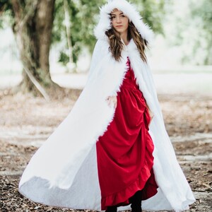 White Cloak With Large Hood, White Faux Fur Trim, and Metal Clasp ...