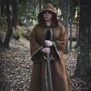 Adult Celtic Robe With Hood and Sleeves & Jacquard Trim | Medieval ...