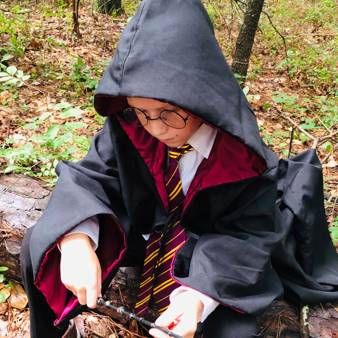 Black Wizard Robe with sleeves hood and satin inner trim | Etsy