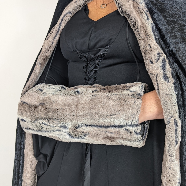 Faux Fox Fur Hooded Cloak Black Cloak With Pewter Fur - Etsy