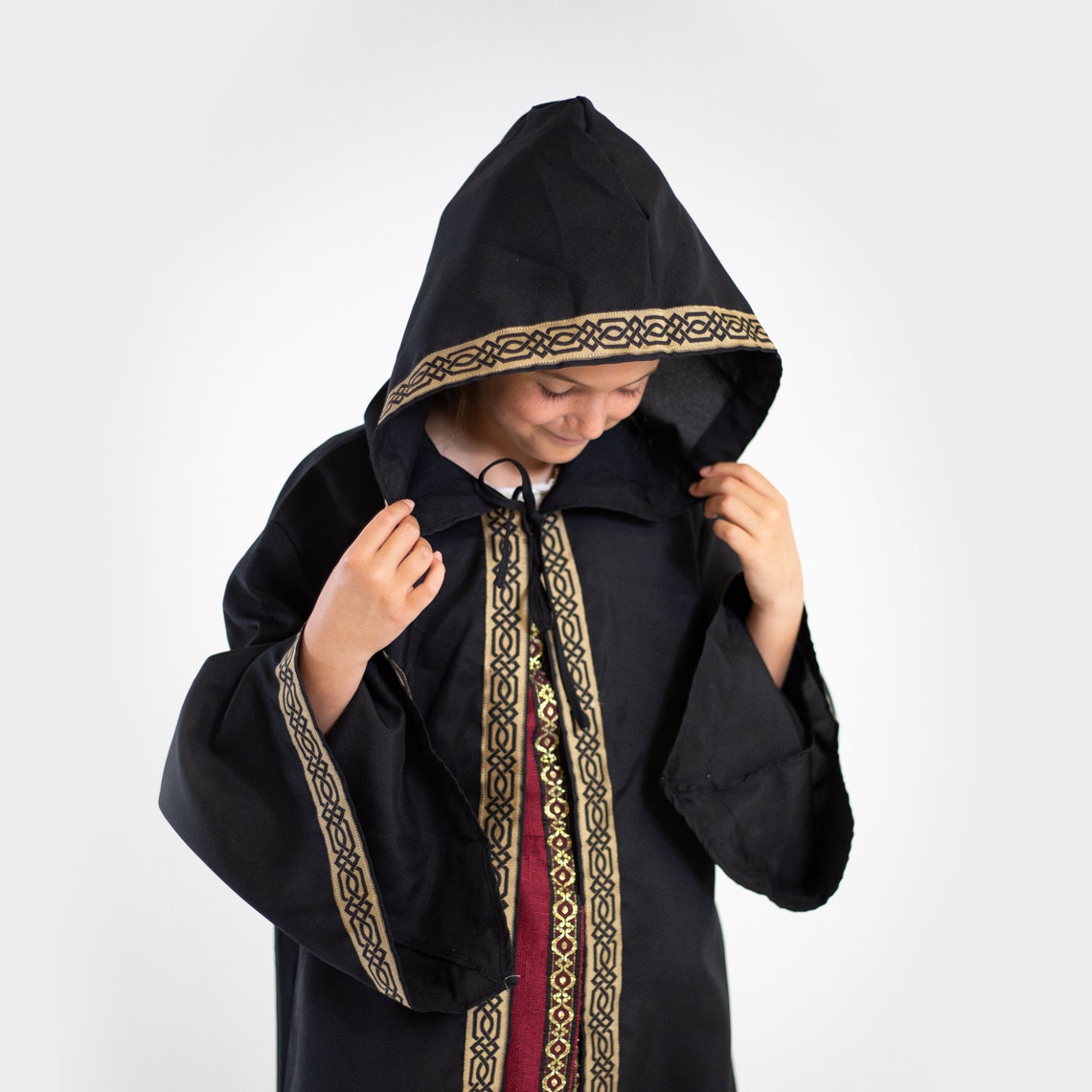 Celtic Hooded Robe With Jacquard Trim | Medieval Cosplay Costume - Etsy
